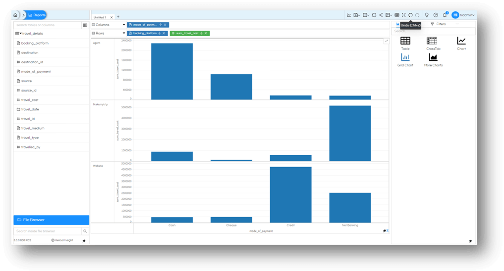 Shortcuts in Adhoc reports interface - Helical Insight