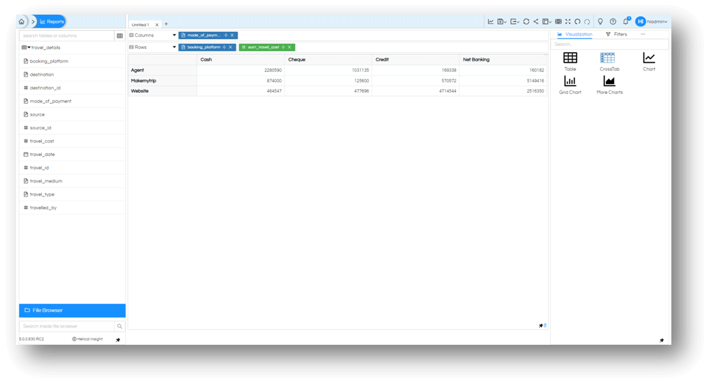 Shortcuts in Adhoc reports interface - Helical Insight